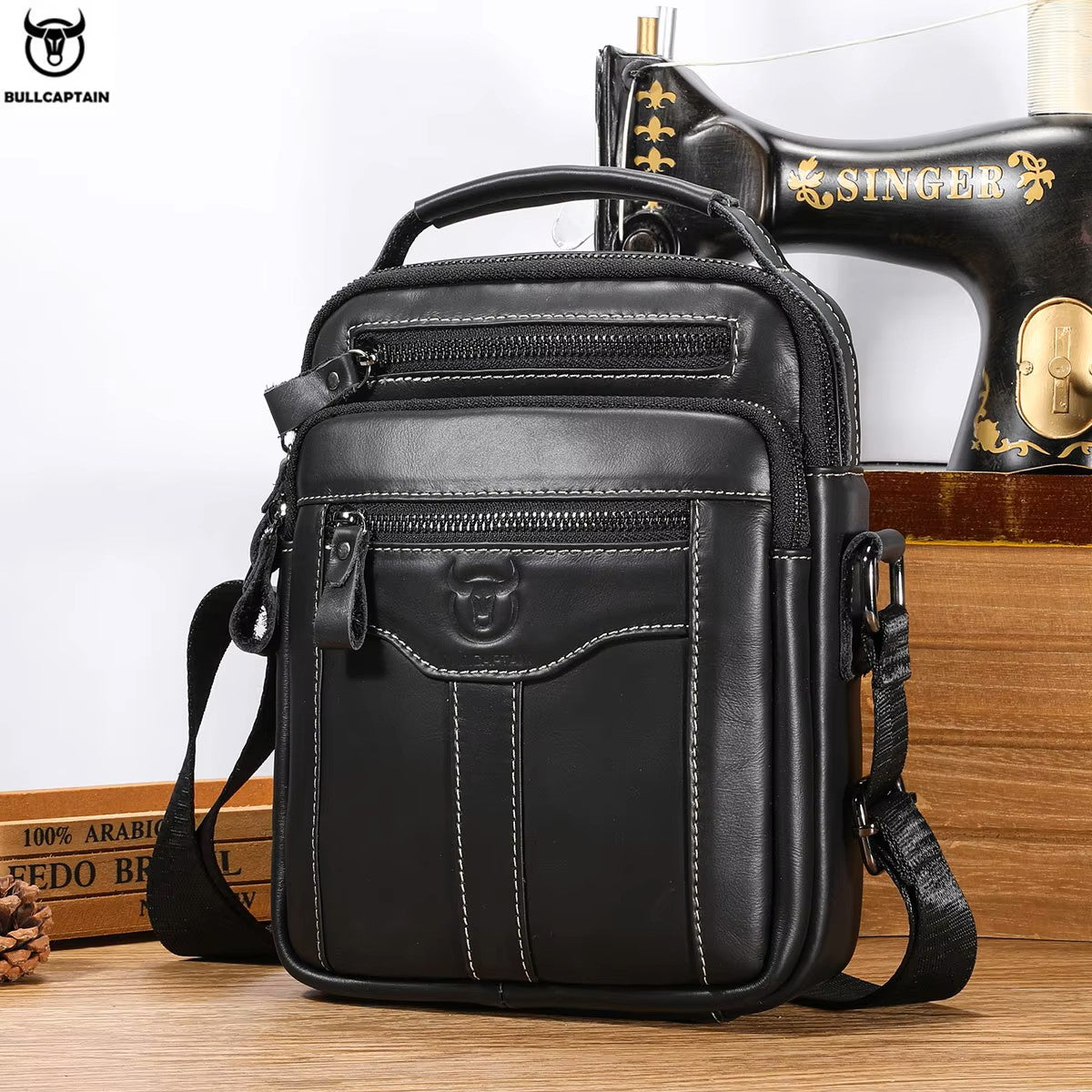 BullCaptain - Morral de Cuero Mate DJB-040-BK Negro